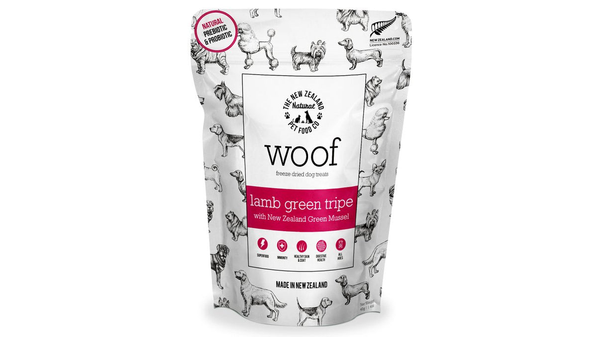 Woof Lamb Green Tripe & Mussel Treats 40g - Tuck In Healthy Pet Food ...